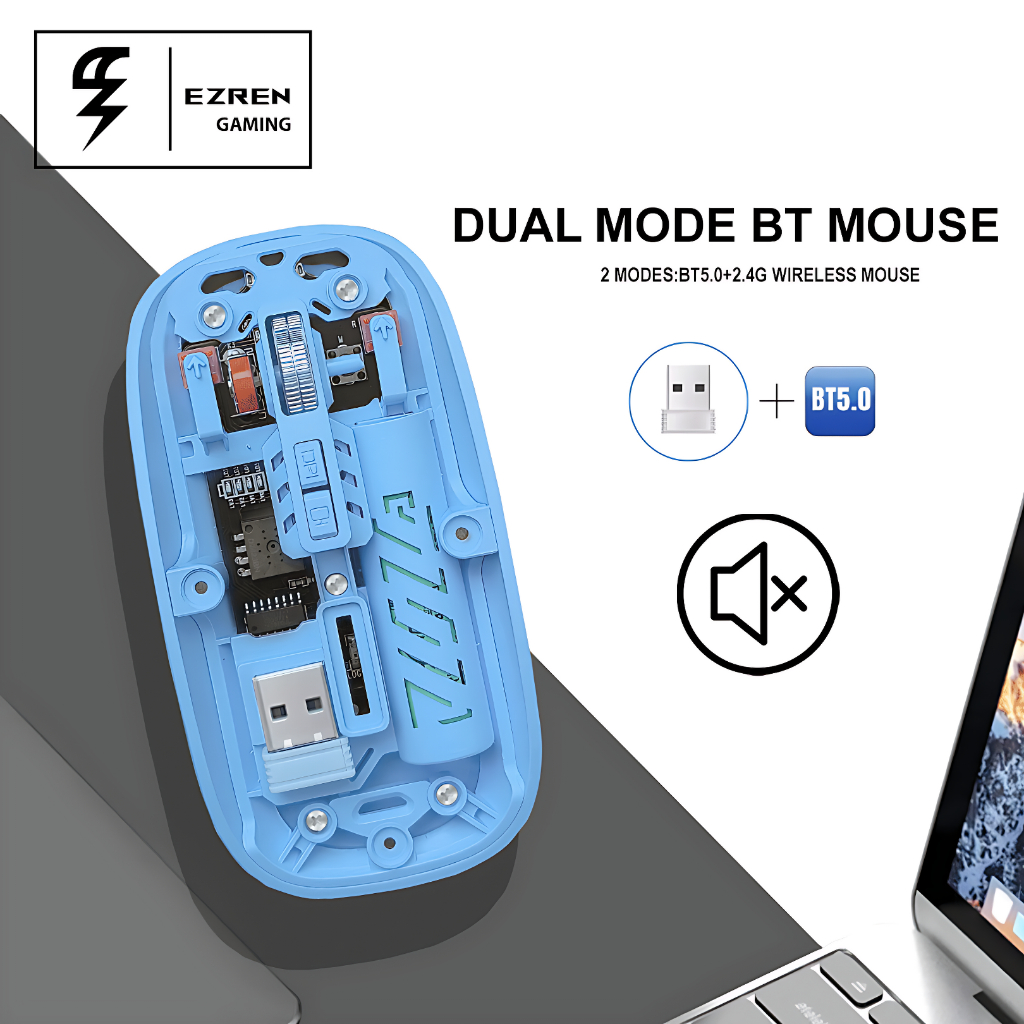 Jual Ezren EZ-X1 Mouse Wireless Transparent Dual mode with USB Receiver ...