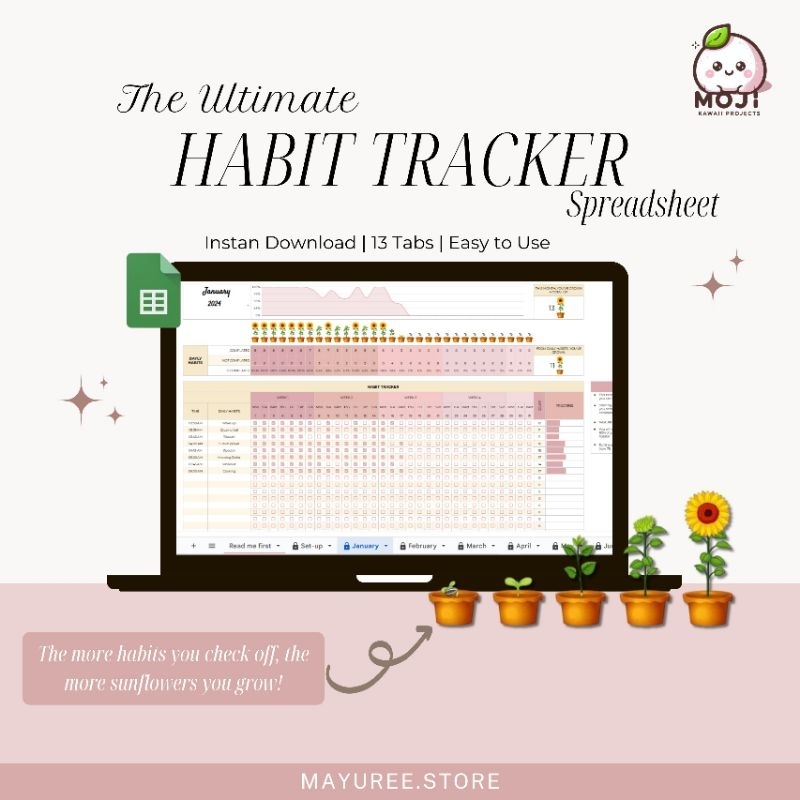 Jual Ultimate Habit Tracker 2025 – Spreadsheets - Sunflower Edition ...