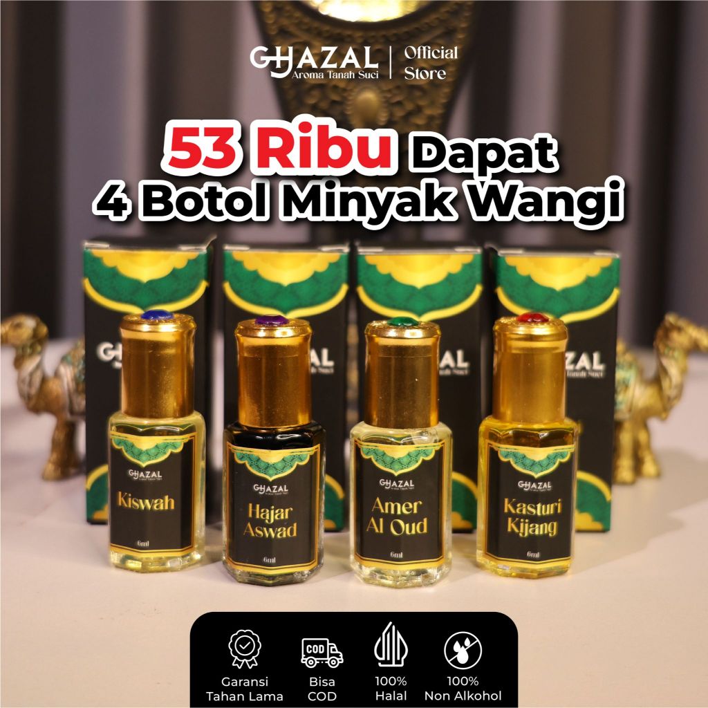 Jual Ghazal Parfum - Paket 4 Aroma Mekkah, Kasturi Kijang, Amer Al Oud ...