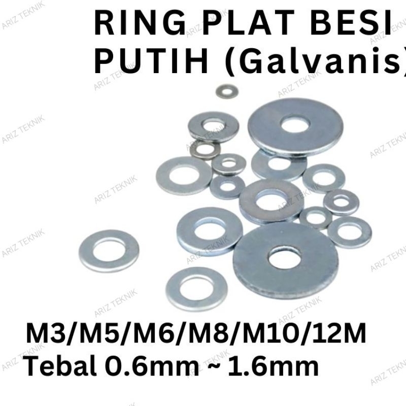 Jual Ring Plat Pasangan Baut M3 M4 M5 M6 M8 M10 M12 Besi Putih galvanis | Shopee Indonesia