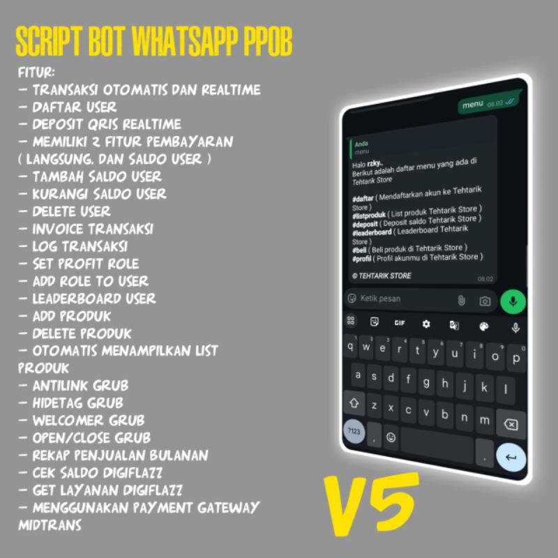 Jual SCRIPT BOT WHATSAPP TOPUP GAME & PPOB V5 | Shopee Indonesia