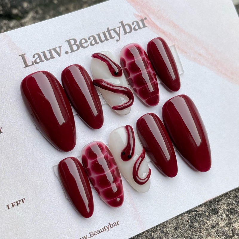 Jual Chinese Lunar Snake Nails Maroon ( Bisa Custom warna ) - Press on ...