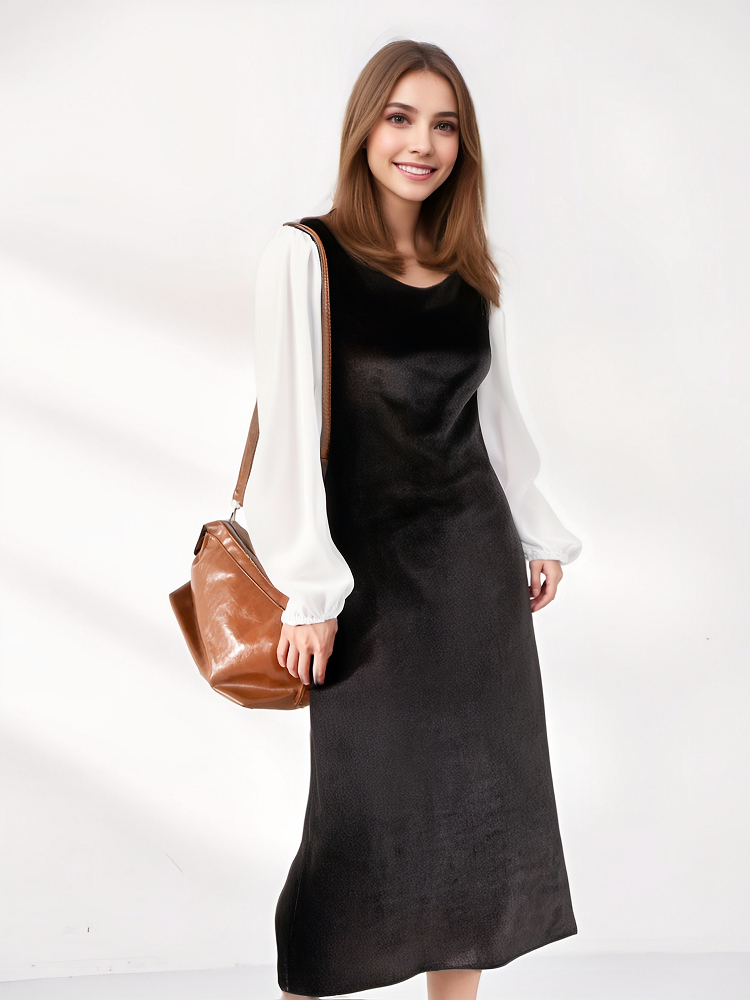Jual 99kOUTLET Long Puff Tulle Sleeve Velvet Midi Dress 1173 (S/M/L/XL ...