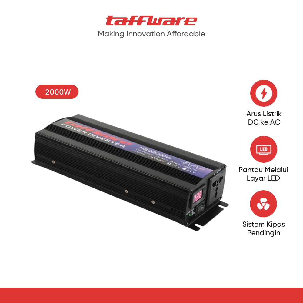 Jual Taffware Power Inverter Mobil Pure Sine Wave DC 12V 2000W ...