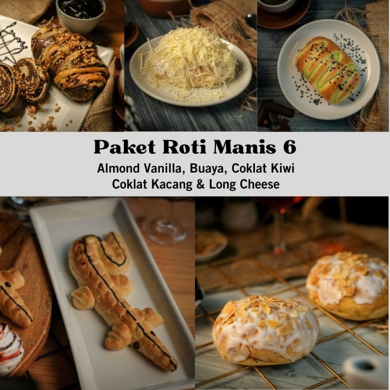 Jual Paket Roti Manis 6 isi Roti Almond Vanilla, Coklat Kiwi, Buaya ...