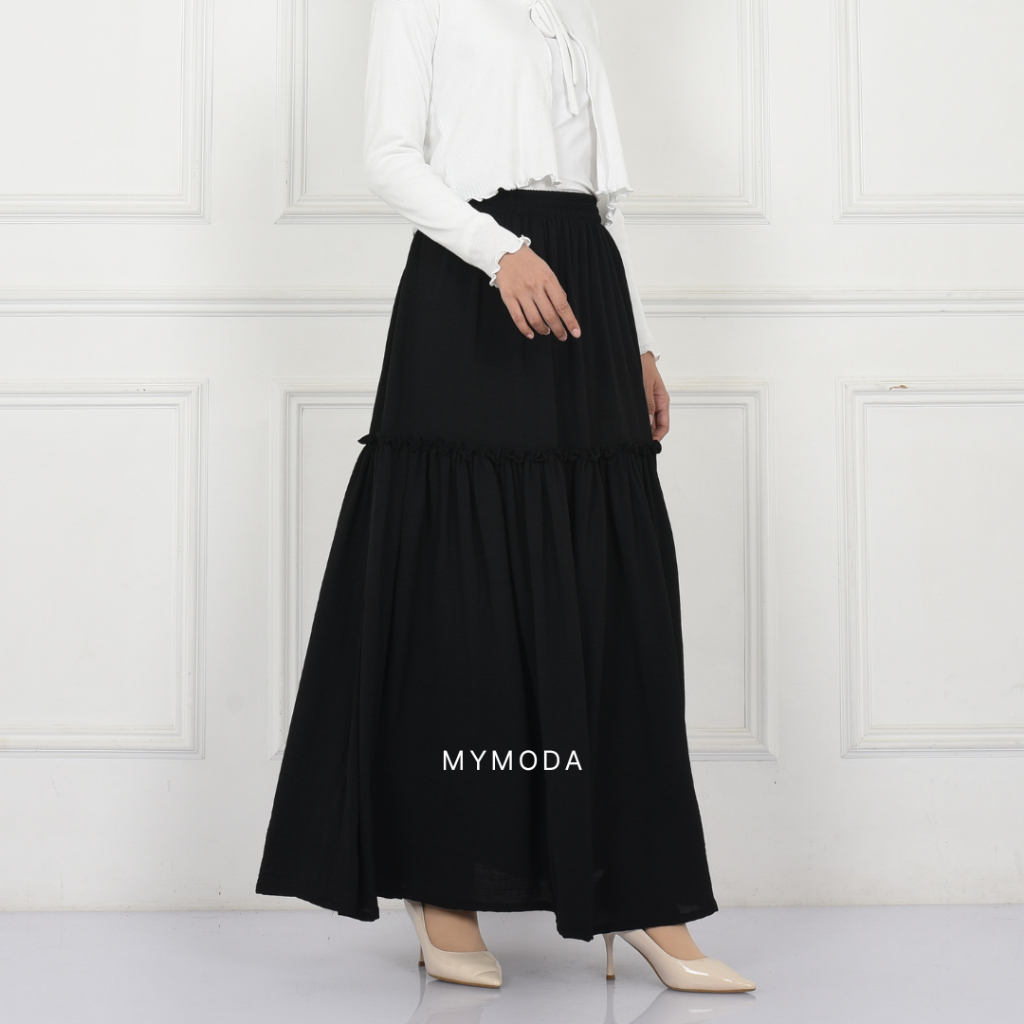 Jual MYMODA 584 Rok Kerut Rempel Wanita Panjang Polos | Shopee Indonesia