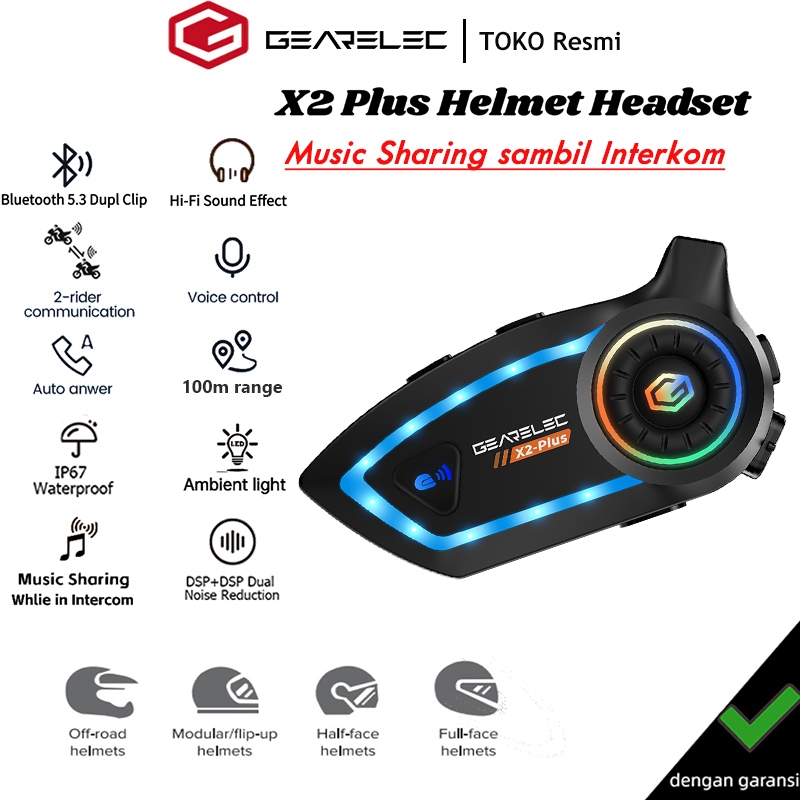 Jual GEARELEC X2 Plus Helm Intercom Headset 2 Riders 100m intercom ...