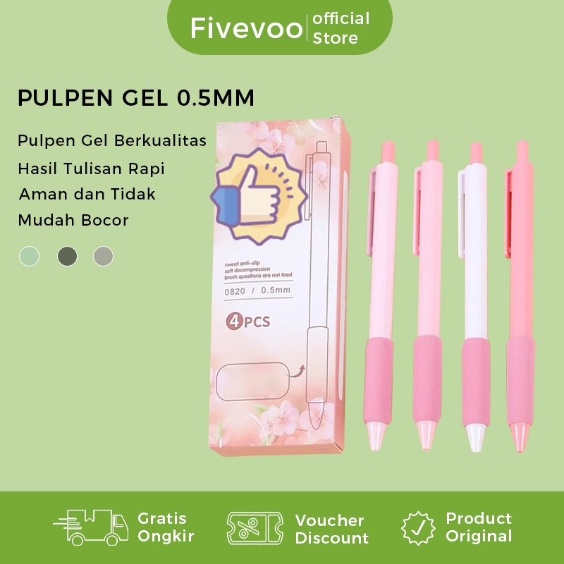 Jual FIVEVOO Pulpen Gel/ Pulpen Mekanik 0.5mm/ Pulpen Set/1 SET ISI 4 ...