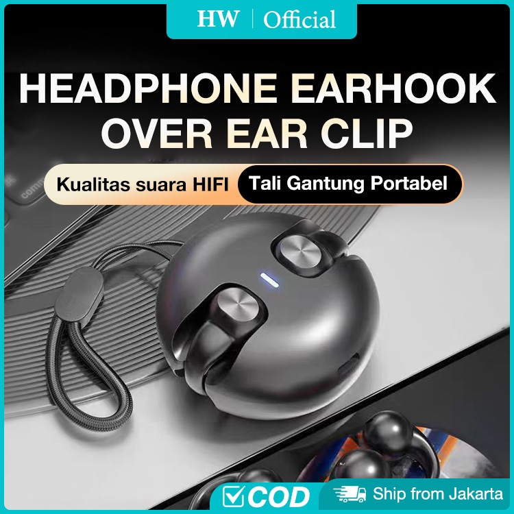 Jual HW Headphone Earhook Over Ear Clip Bluetooth Headphones Long ...
