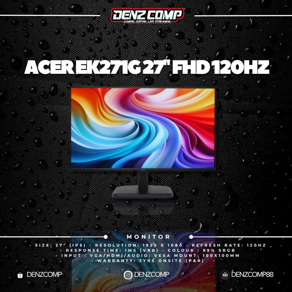 Jual Acer EK271G 27'' FHD 120Hz Flat Monitor ( HDMI, VGA, 3 Yrs Wrty ...