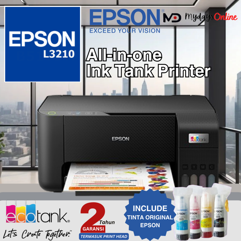 Jual Printer Epson L3210 A4 ECOTANK All-in-One Ink Tank - RESMI | Shopee Indonesia