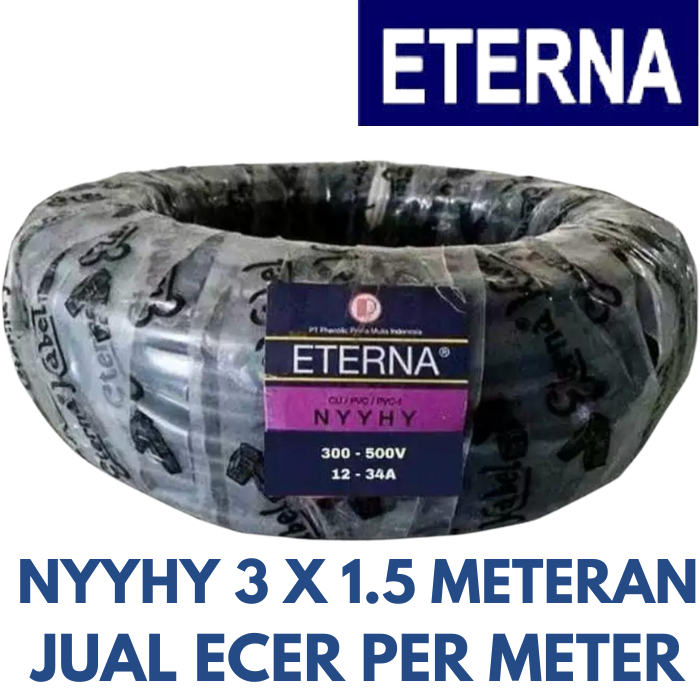Jual ETERNA KABEL LISTRIK SERABUT HITAM NYYHY 3X1.5 MM ECER PER METER (K) | Shopee Indonesia