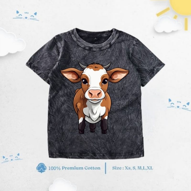 Jual BAJU KAOS ANAK WASHED MOTIF GAMBAR SAPI GRATIS NAMA | Shopee Indonesia