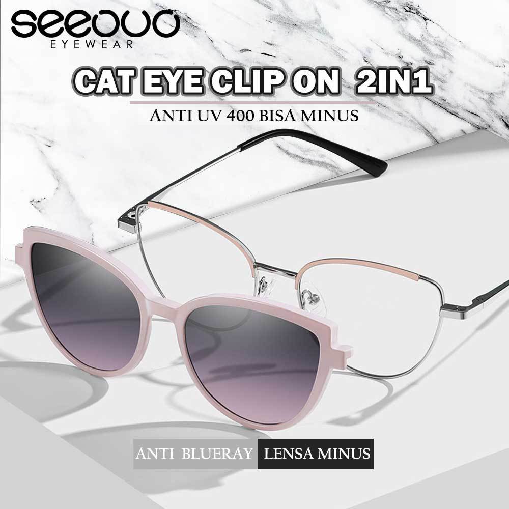Jual Seeouo Kacamata 2in1 Clip On Lensa Antiradiasi Blueray Free Polarized Lens Model Cat Eye ...