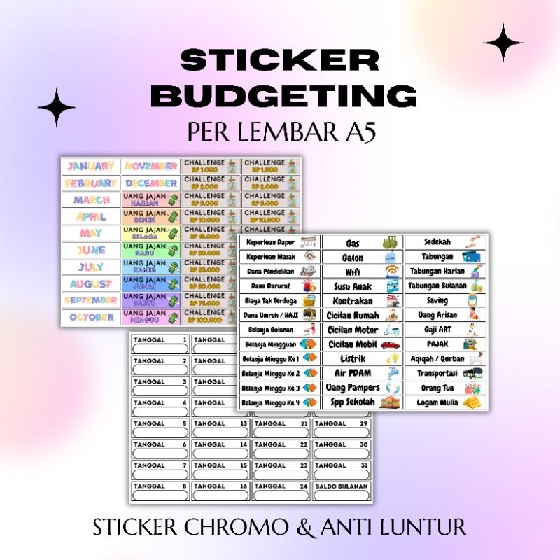 Jual STICKER SAVING BUDGETING PER LEMBAR A5 | Stiker Perlembar Dompet ...