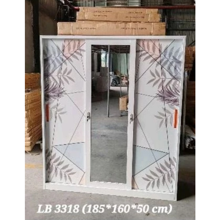 Jual Lemari Pakaian Besi Sliding Geser Import 3 pintu Kaca Panjang LB 3330 LB 3318 Promo Murah ...