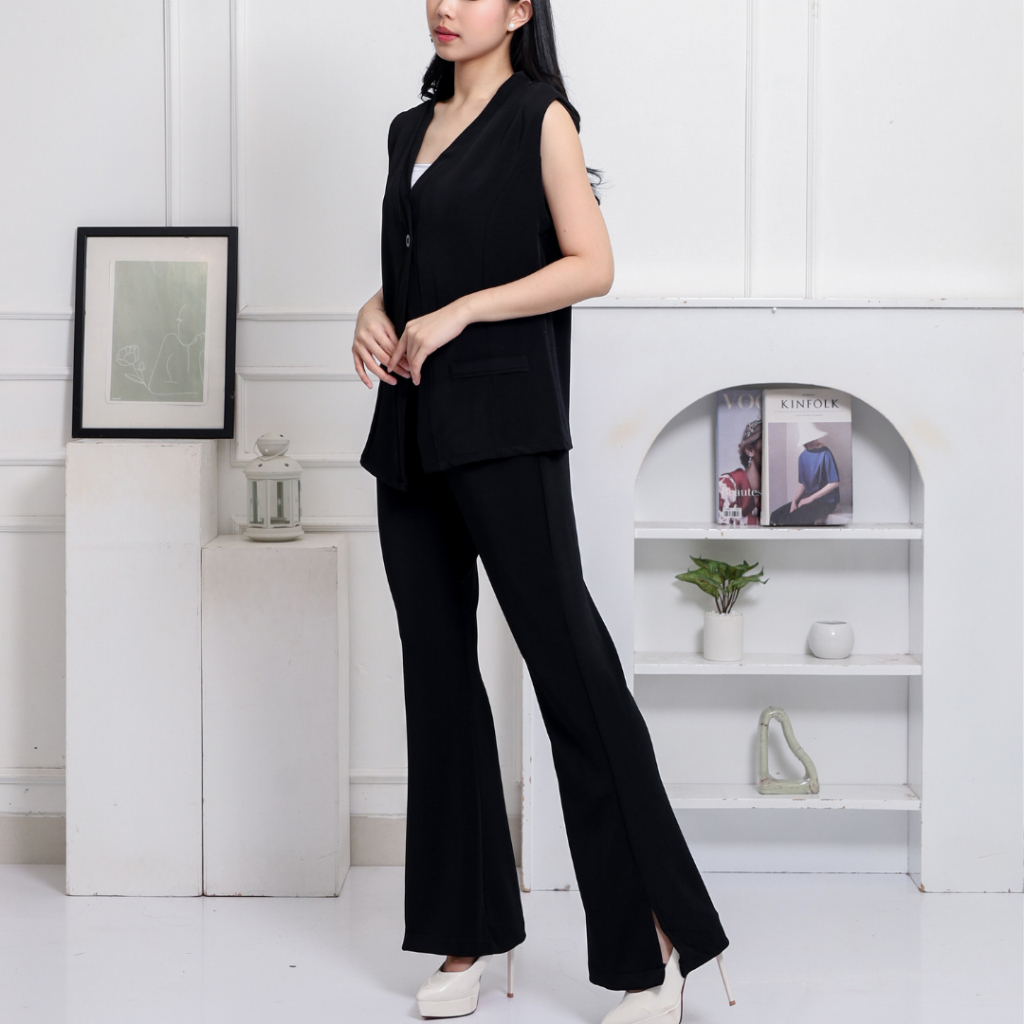 Jual Duvelle Kylie Vest Cutbray / Flare Pants Set / Set Vest Flare ...
