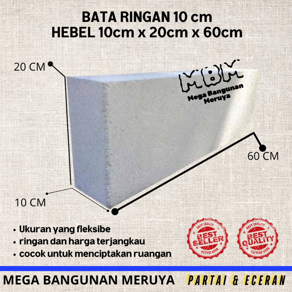 Jual Hebel Bata Ringan 1 kubik isi 83 pcs 10 x 20 x 60 cm | Jabodetabek | Shopee Indonesia