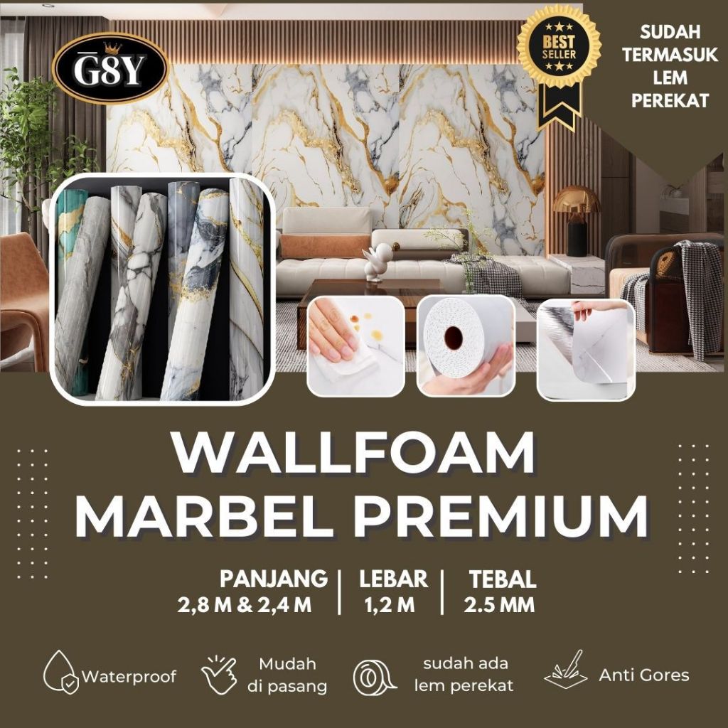 Jual Wallpaper Dinding Motif Vinyl Marble Foam Roll Sticker Dekorasi ...