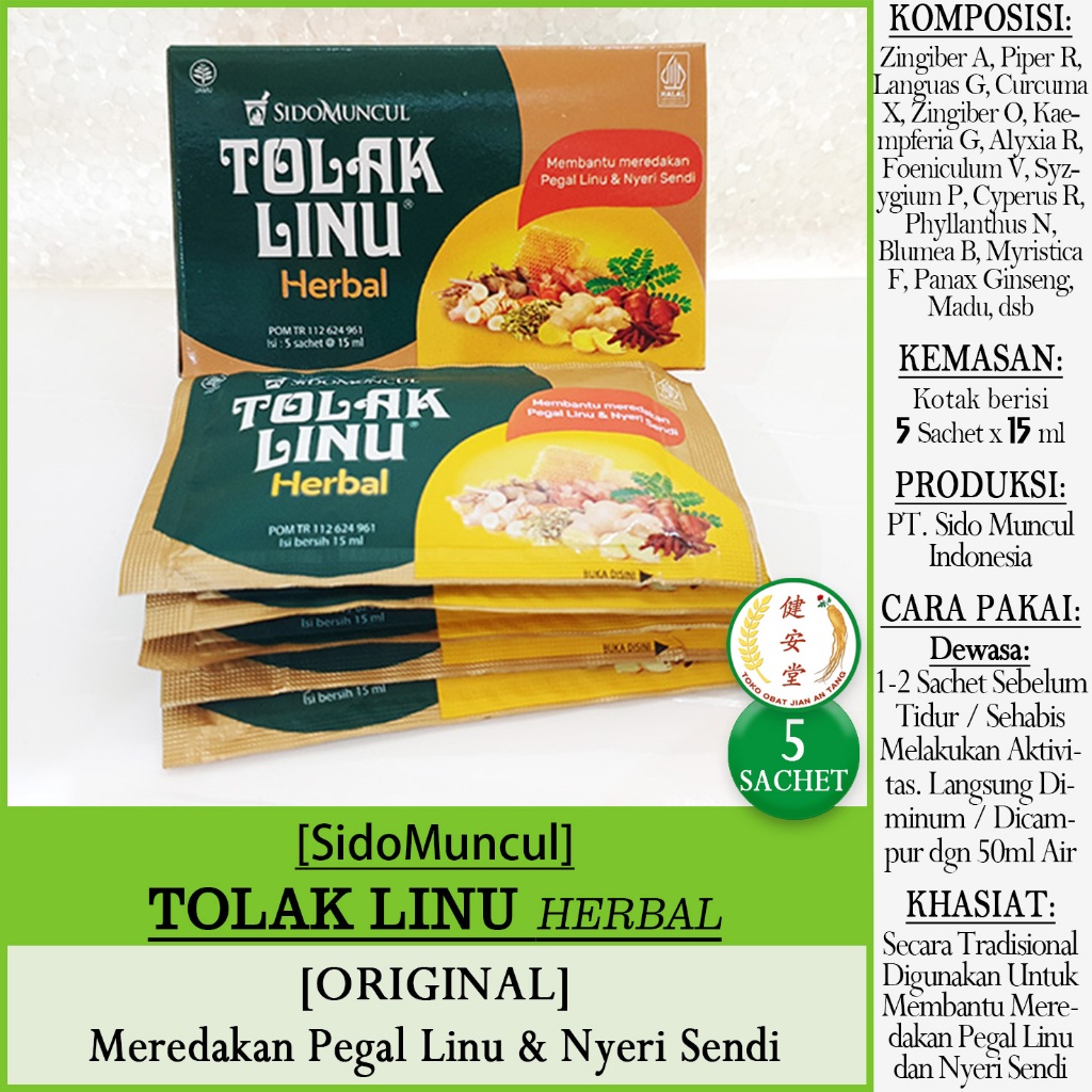 Jual [Sido Muncul] TOLAK LINU HERBAL-Tolak Angin Linu [5 Sachet x 15ml ...