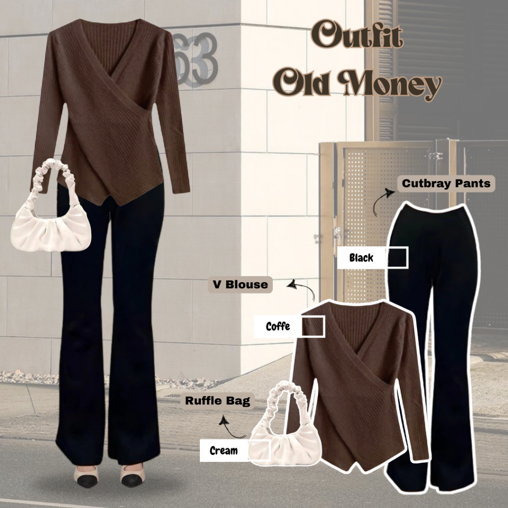Jual Ootd Old Money Set 3in1 Sweater V Neck, Cutbray, Tas Kerut Wanita ...