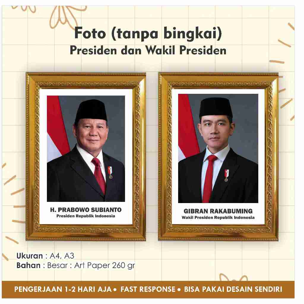 Jual Foto presiden dan Wakil presiden Indonesa 2024 - 2029 Prabowo - Gibran / Presiden dan ...