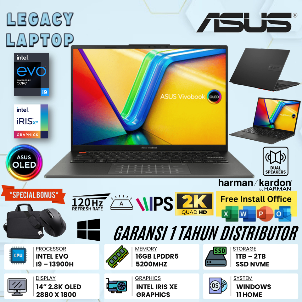 Jual Laptop Asus Vivobook S14 OLED K5404VA Intel Evo i9 13900H Ram 16GB 2TB SSD 2K 120Hz ...