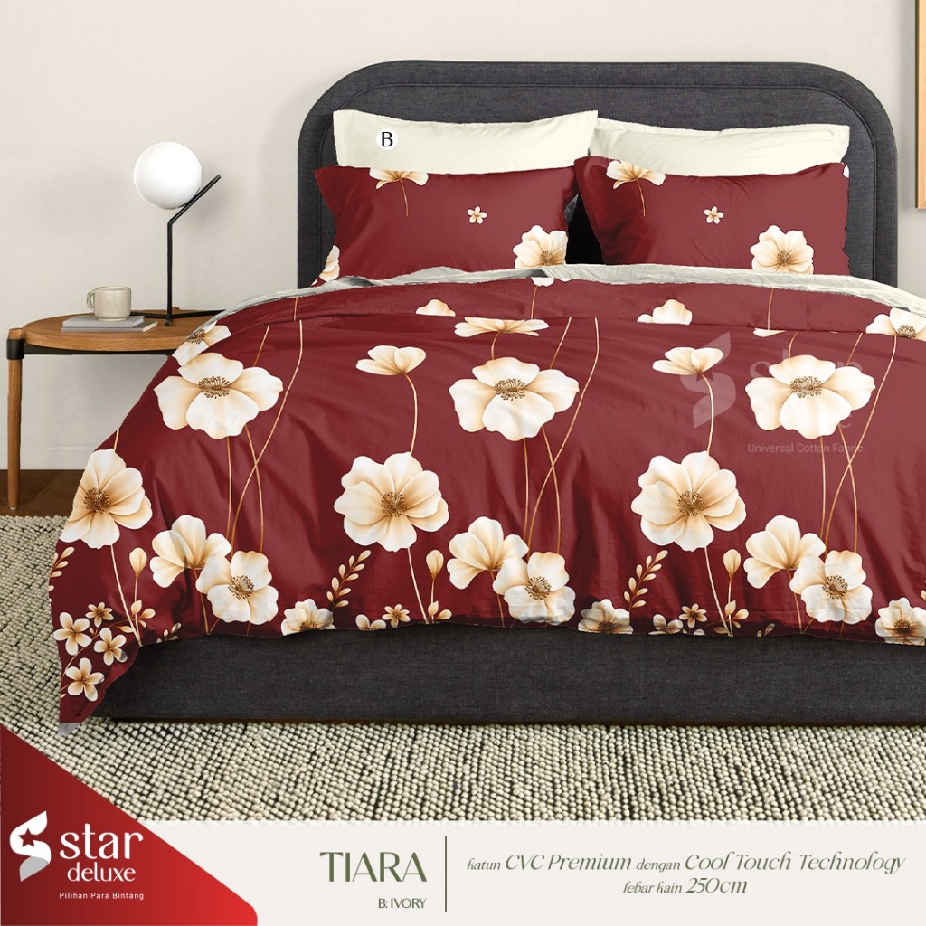 Jual Sprei Katun Lokal star motif bunga TIARA - merah marun Hijau ...