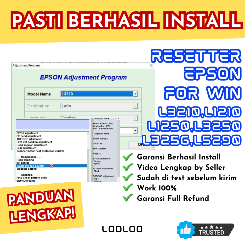 Jual ALL IN ONE Resetter Epson L3210 L1210 L1250 L3250 L3256 L5290 ...