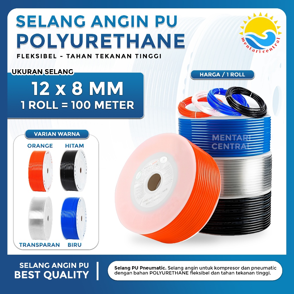 Jual Hose Pu Selang Pu (PollyUrethane) Ukuran OD 12mm x 8 mm 100 METER | Shopee Indonesia