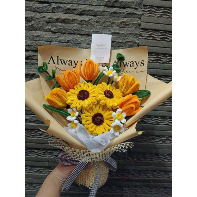 Jual Sun Flower Bouquet / Bucket Bunga Matahari / Pipe Cleaner flower ...