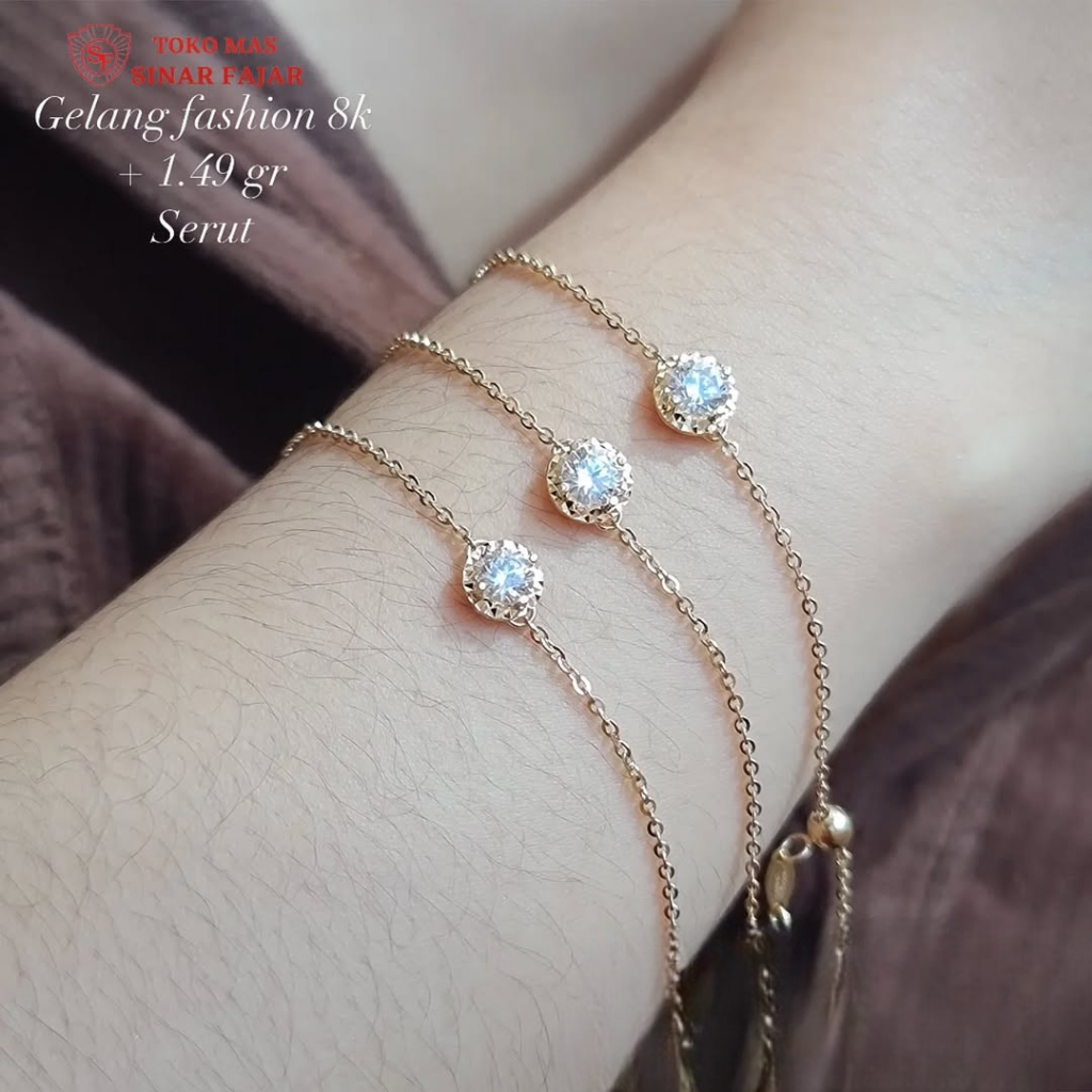 Jual Gelang Serut Model Solitare / Gelang Diamond Looks kadar8k/375% ...