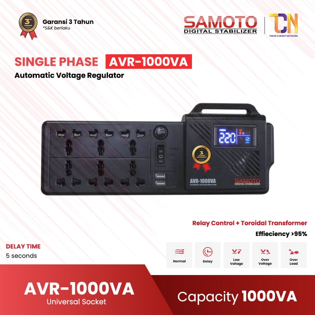 Jual SAMOTO Stabilizer Relay 1000VA AVR Stabiliser Relay Controlled ...