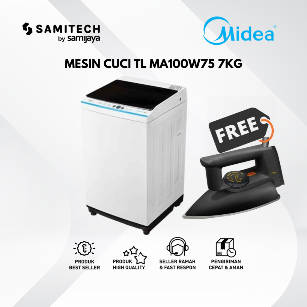 Jual MESIN CUCI MIDEA 1 TABUNG TOP LOADING MIDEA MA100W75 MA 100W75 7 ...