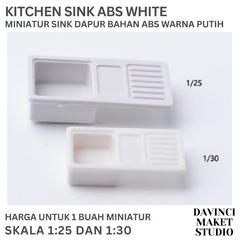 Jual Miniatur Bak Cuci Piring Dapur - Kitchen Set Sink ABS Putih White Maket Diorama Skala 1:25 ...