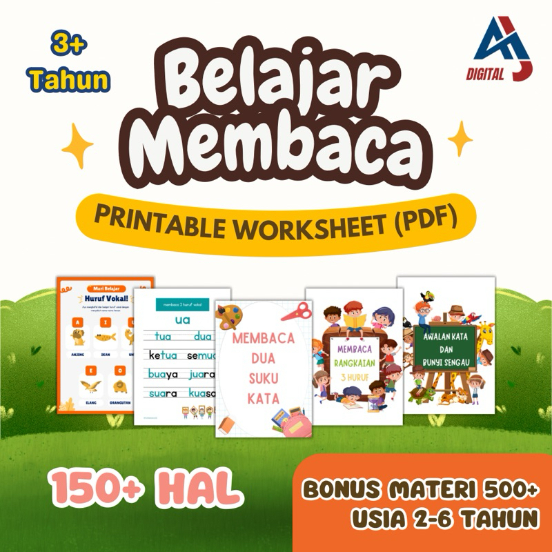 Jual Worksheet Printable Anak (PDF) Belajar Membaca Umur 3 4 5 | Shopee ...