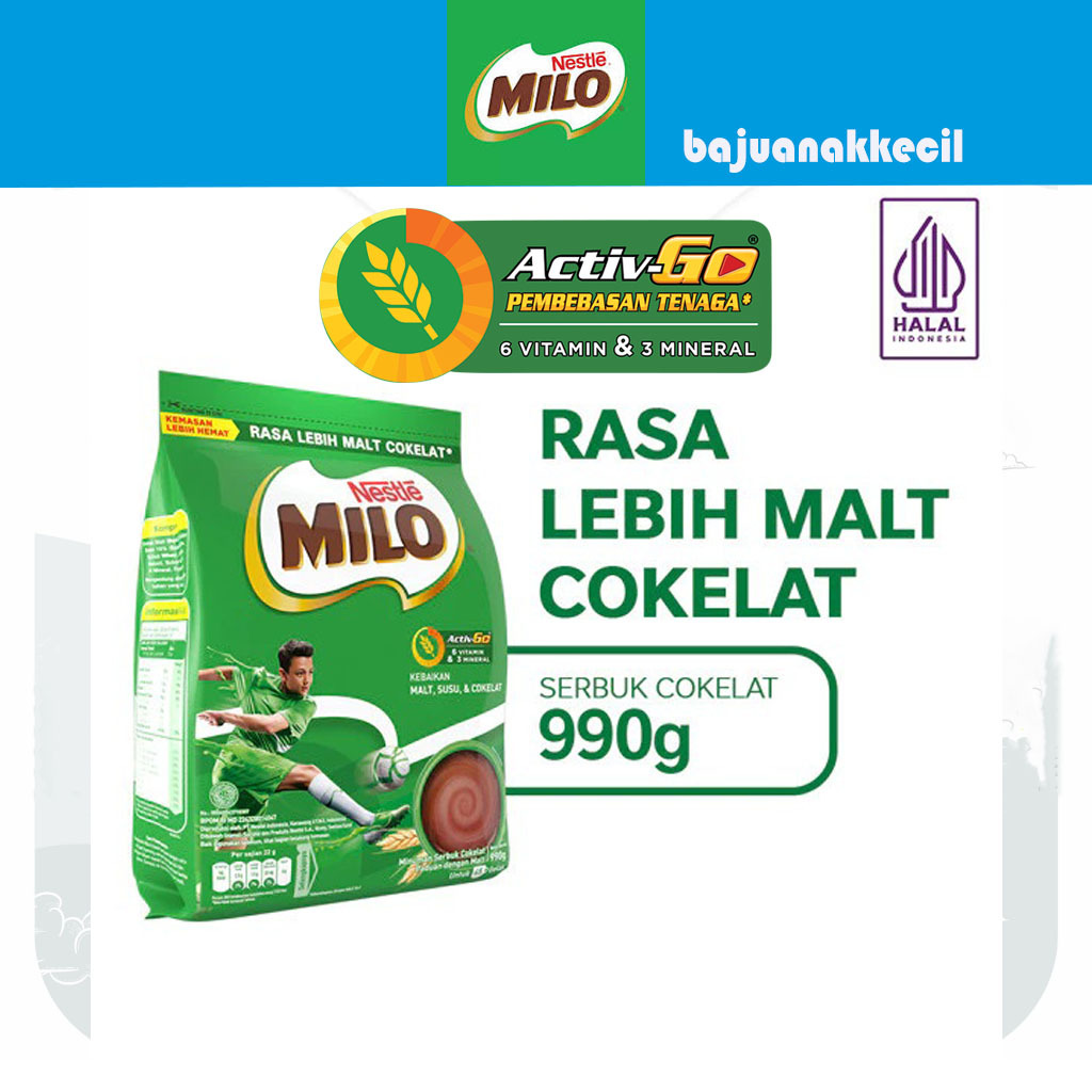 Jual Milo Activ Go Susu Bubuk Coklat Pouch 990g Powder Rasa Cokelat ...