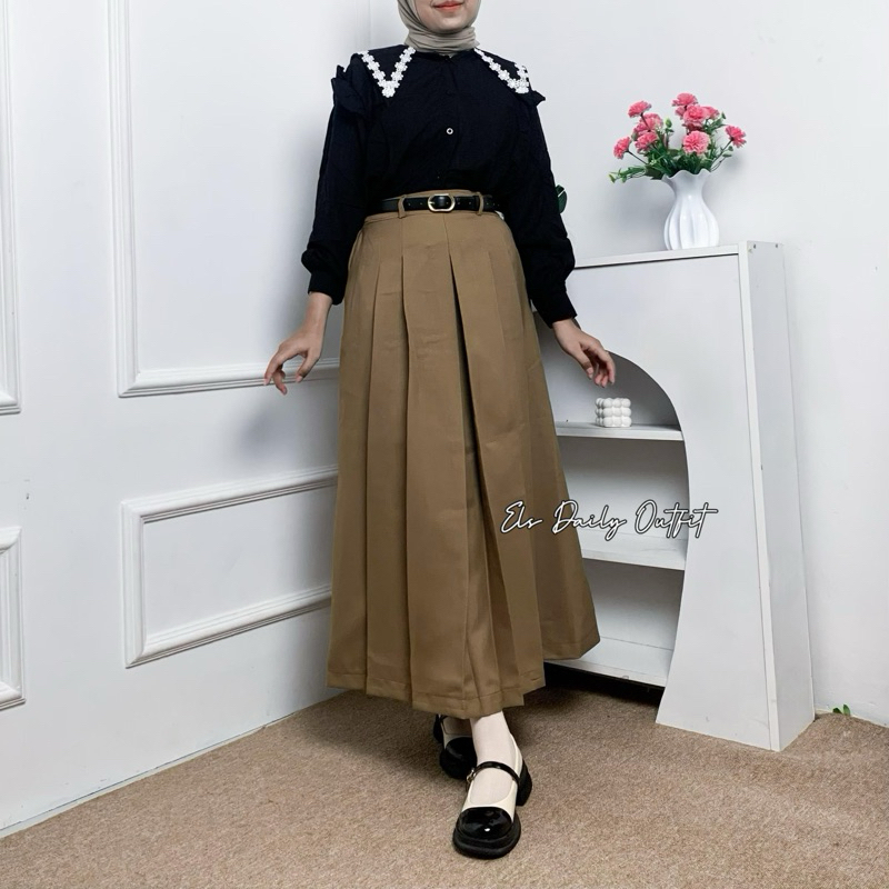 Jual Flo Pleated Skirt Rok Flare Wanita Semiwol Rok Panjang Wanita ...