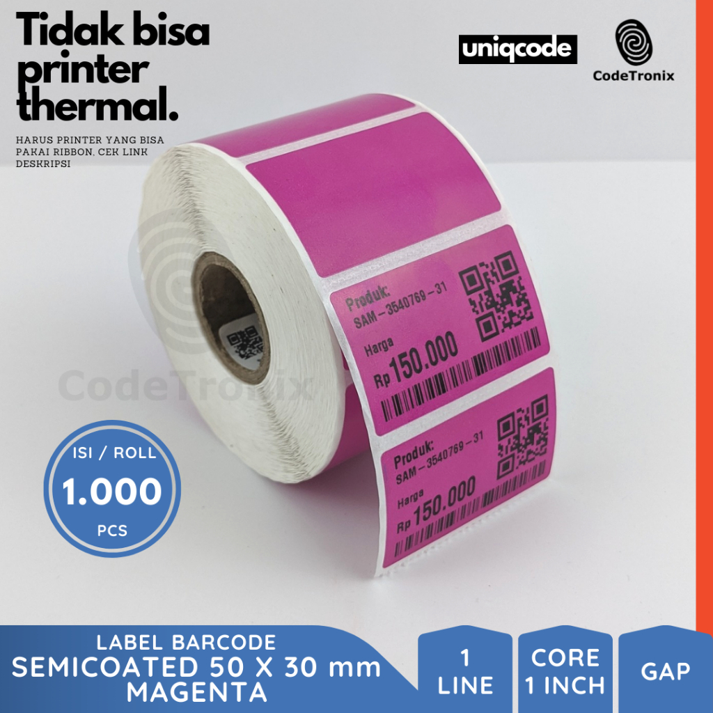 Jual Label Stiker Kertas Semicoated 50x30 Barcode Sticker Roll Magenta ...