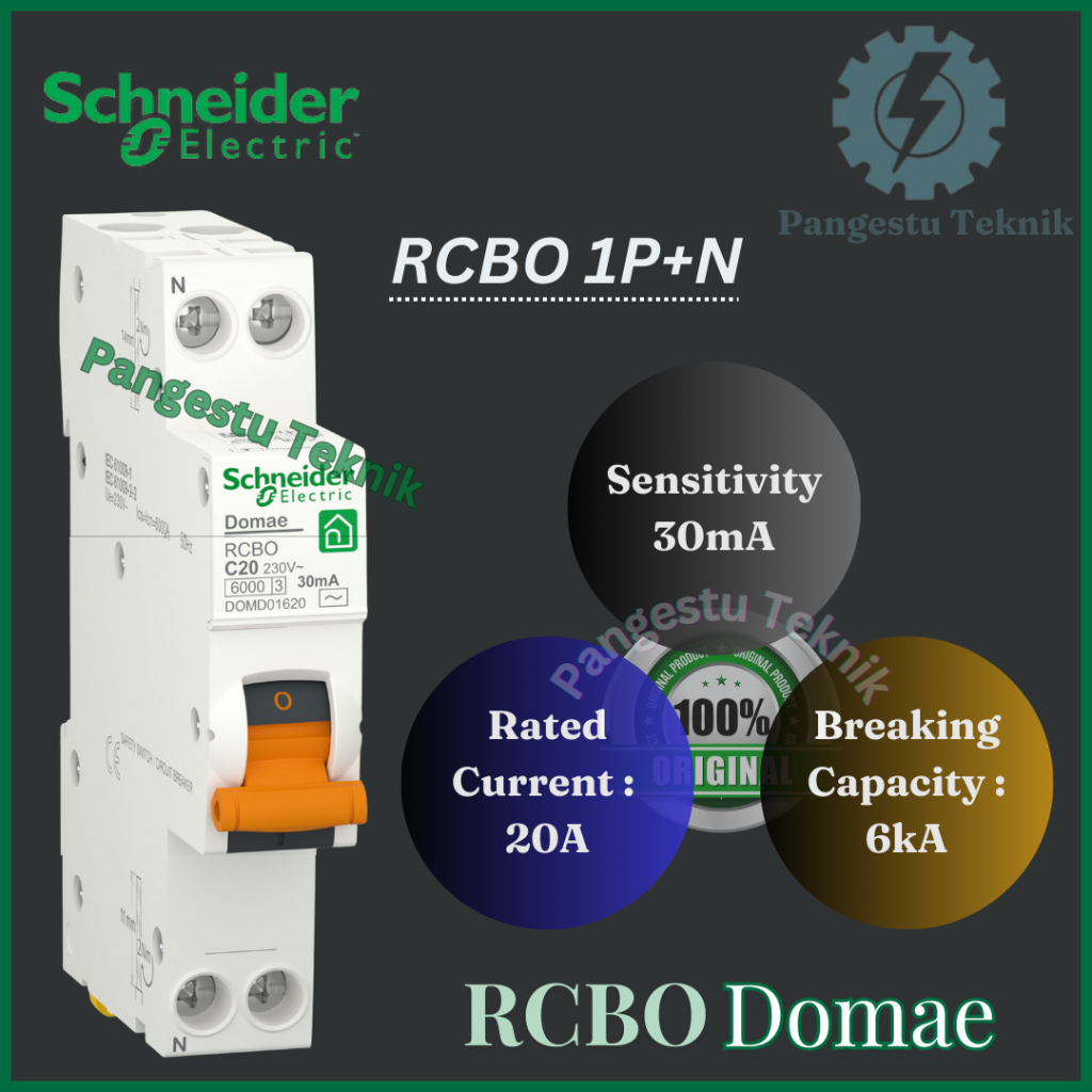 Jual Schneider Domae RCBO (MCB + ELCB) - 1P + N | Rated Current 20A ...