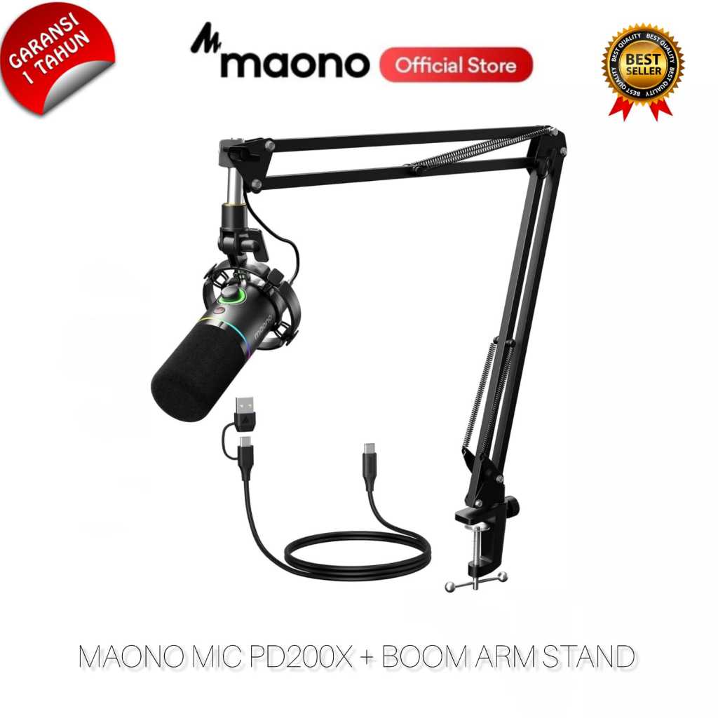 Jual MAONO PD200X RGB Dynamic Microphone with BA20 Boom Arm for Gaming ...