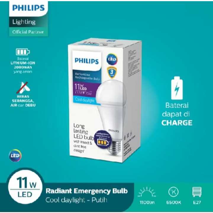 Jual Lampu Emergency Philips Radiantline Rechargeable LED Bulb 11W | Shopee Indonesia