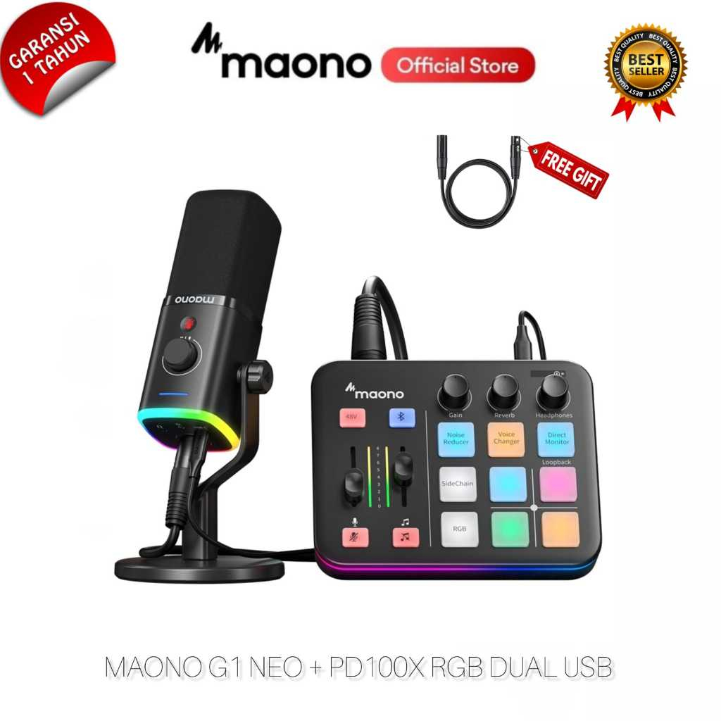 Jual MAONO G1 NEO Paket Soundcard Interface 48V Phantom Power with PD100X RGB for Live Streaming ...
