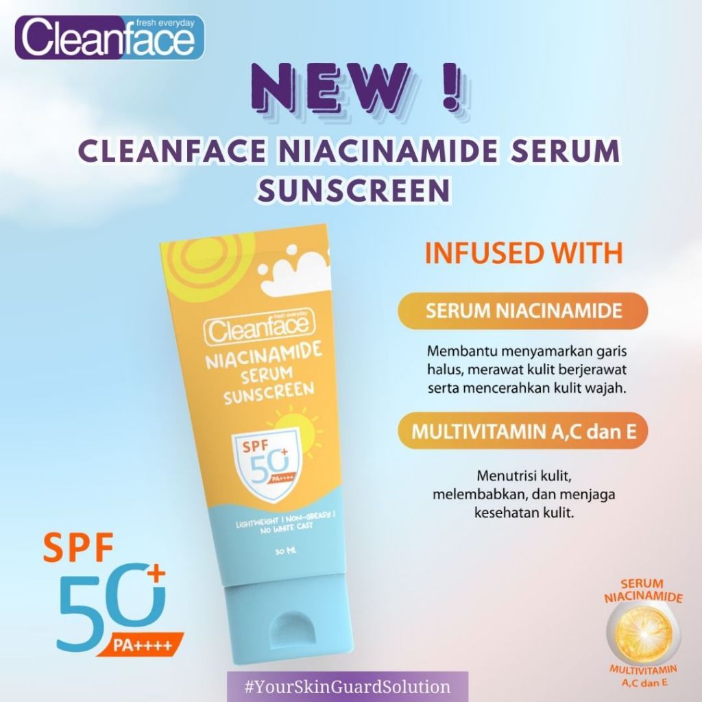 Jual Cleanface Sunscreen Serum Niacinamide SPF 50 PA++++ 30ml | Clean ...