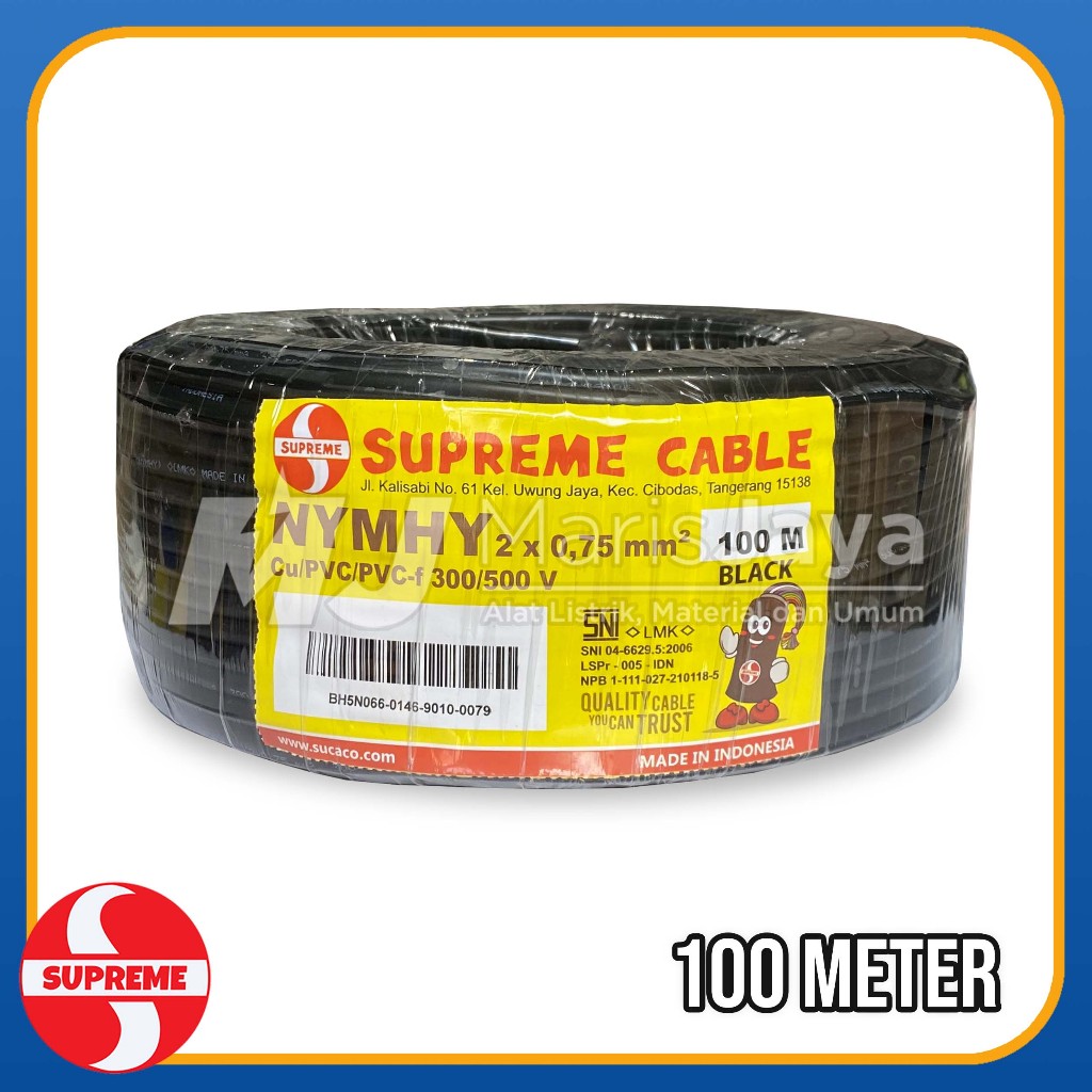 Jual Kabel Serabut SUPREME NYMHY (NYYHY) 2x0,75 2x0.75 mm² 100 meter HITAM (PER ROLL) | Shopee ...