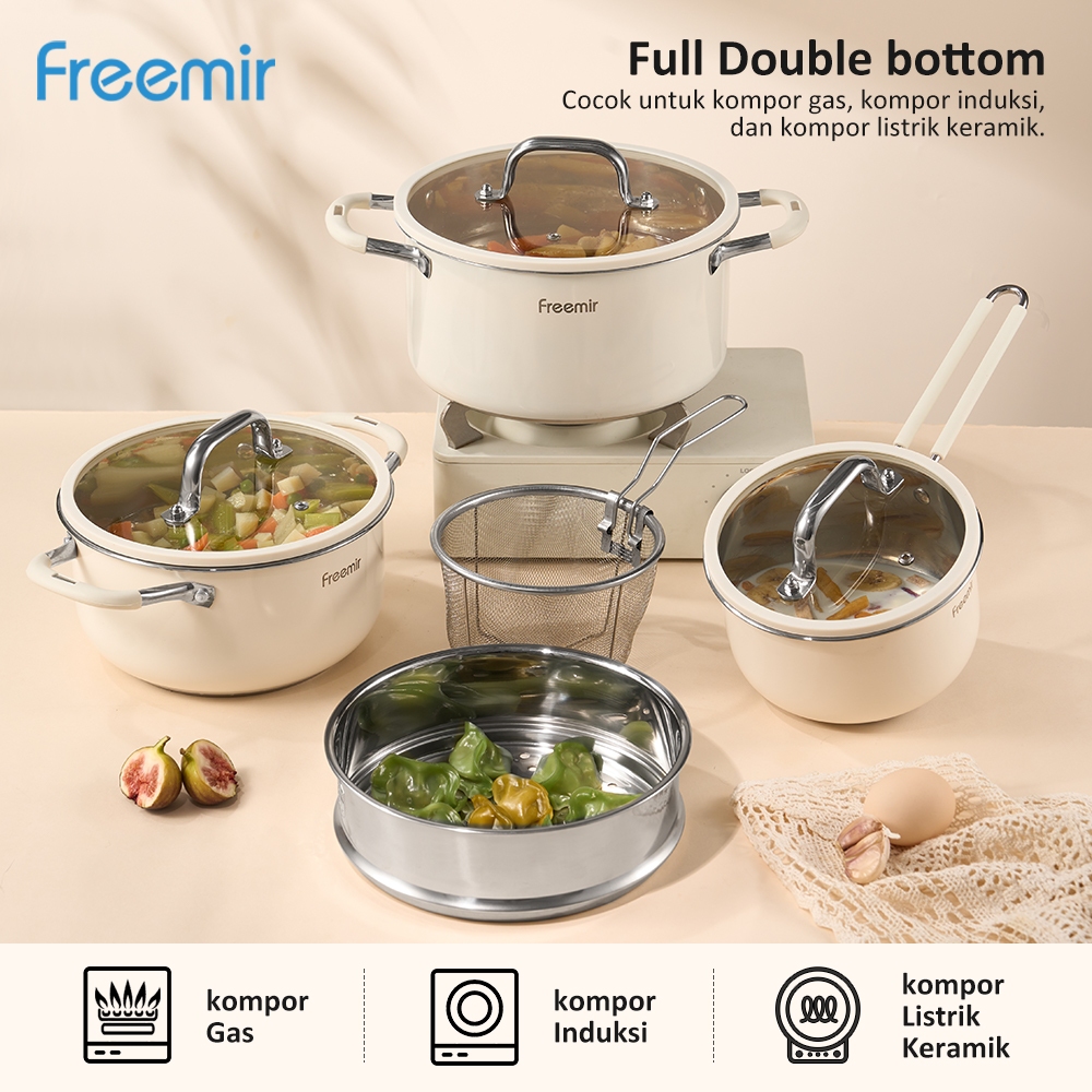 Jual [OFFICIAL] freemir 0-Coating Wajan Stainless Steel 304 Panci Set 8 ...