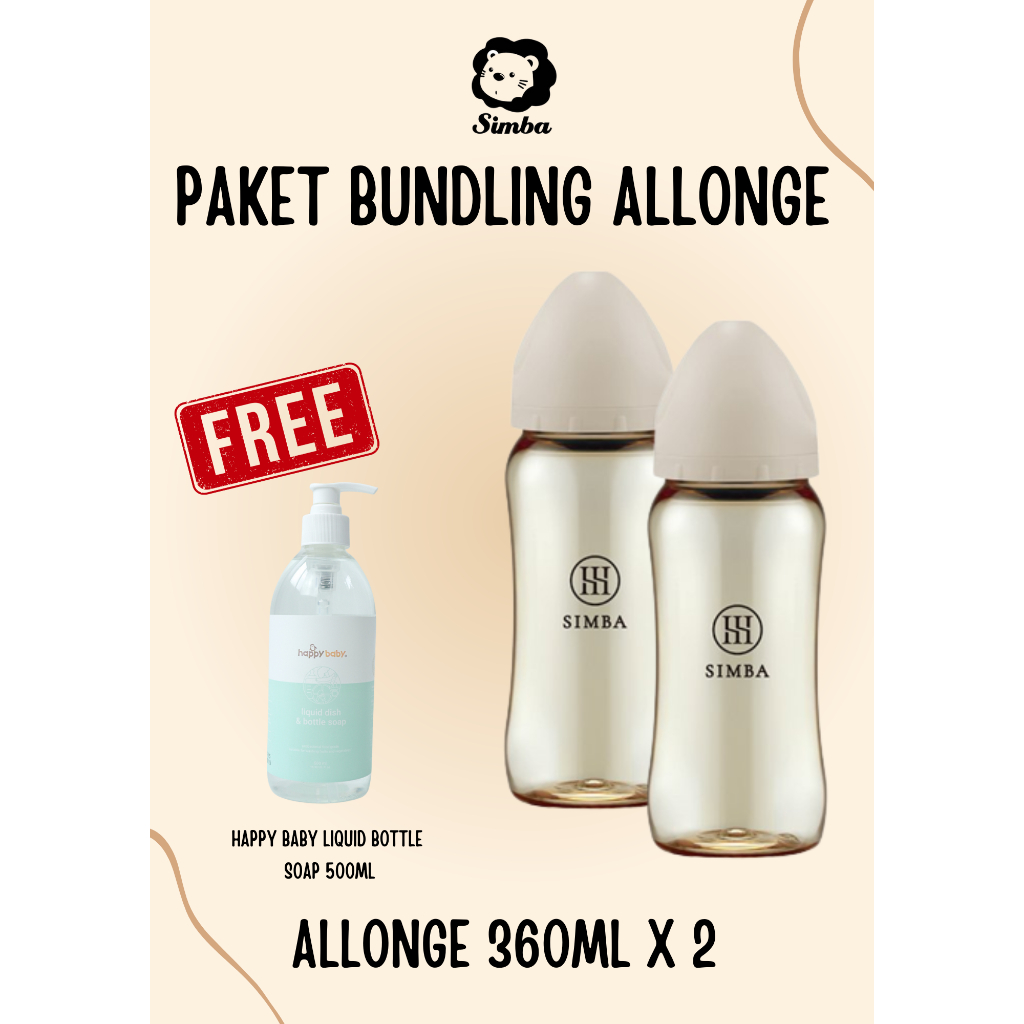 Jual Paket Bundling Allonge Feeding bottle 360ml x 2 free Liquid Bottle soap - Botol susu bayi ...