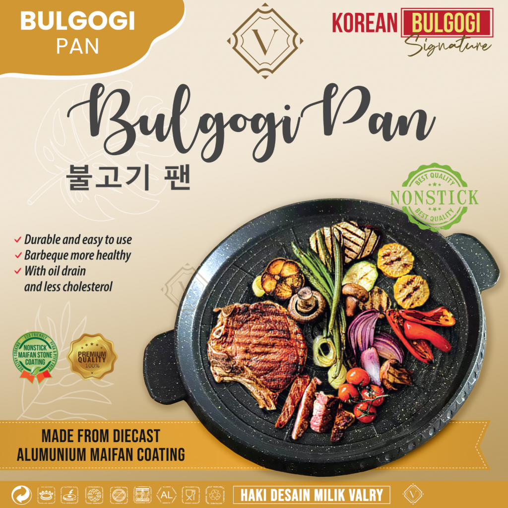 Jual GRILL BBQ BULGOGI PAN 32 cm grillpan bulat anti lengket marble ...
