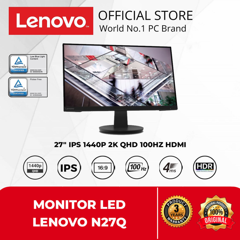 Jual MONITOR LED LENOVO N27Q 27" IPS 1440P 2K QHD 100HZ HDMI 2.1X2 DP 1 ...