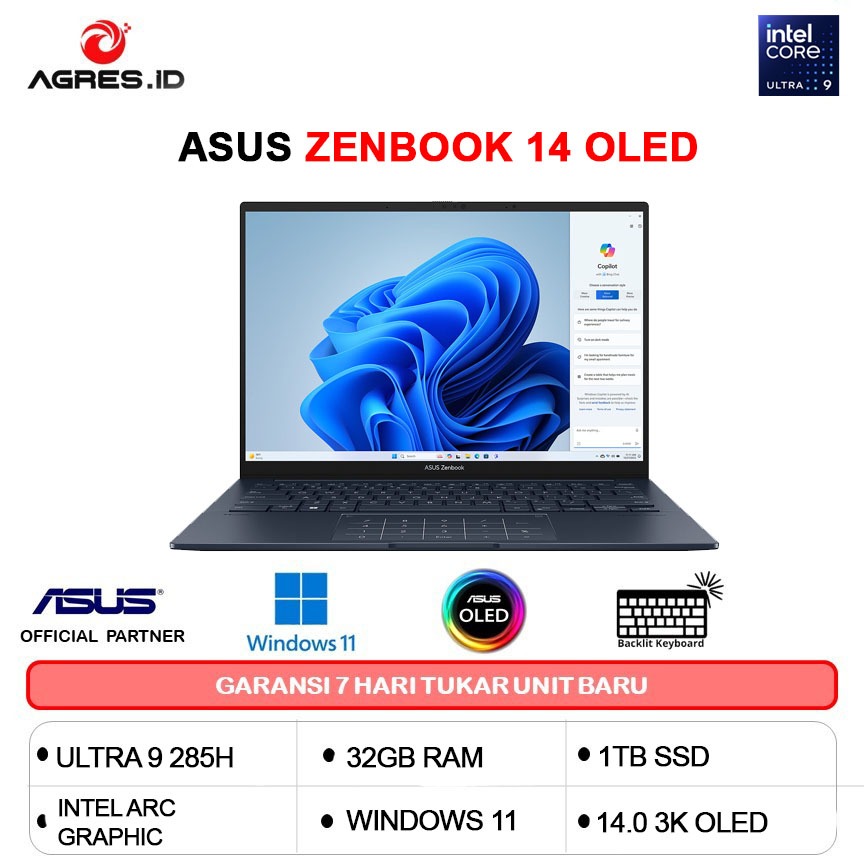 Jual ASUS ZENBOOK 14 OLED TOUCH UX3405CA ULTRA 9 285H 32GB 1TB W11+OHS 14.0 3K 120HZ EVO SLV ...